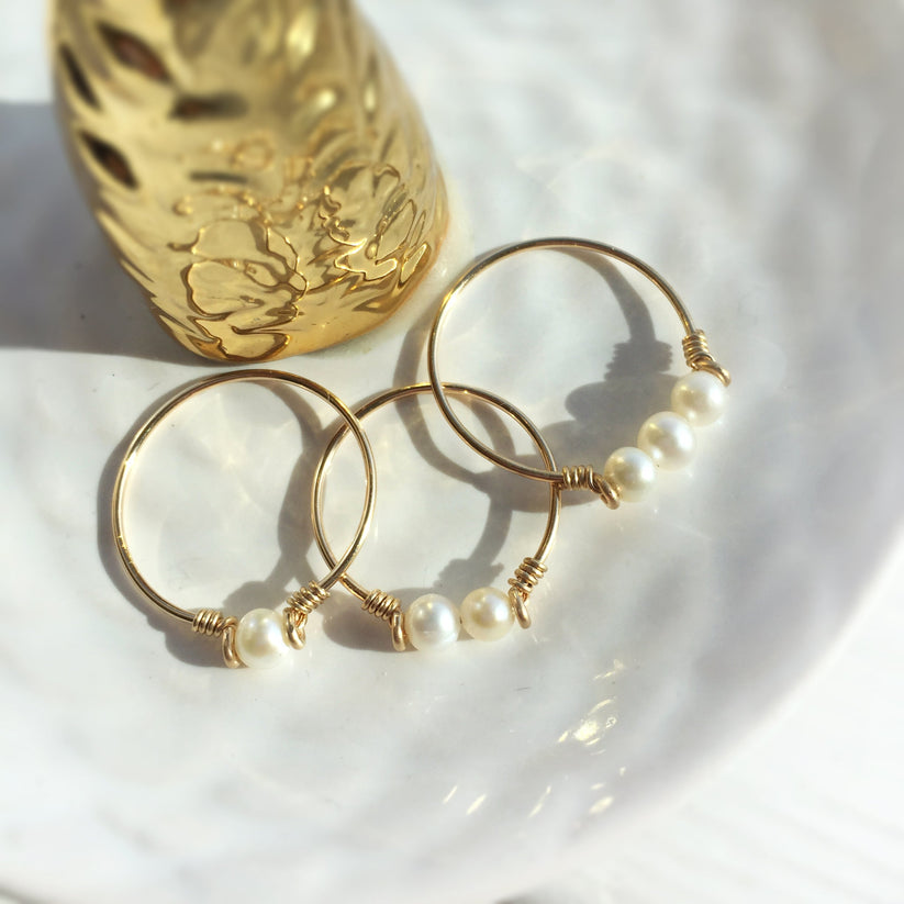 Three White Pearl Ring – Aris Heartmade